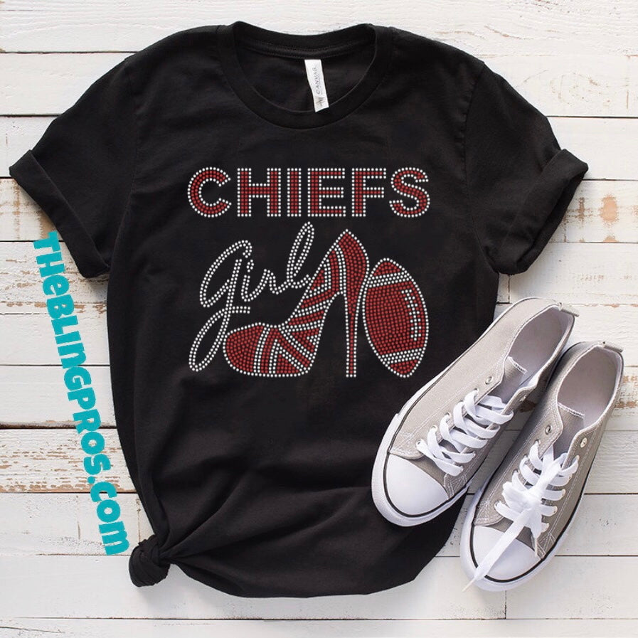 Kansas City Chiefs Girl Stiletto Rhinestone Relaxed Ladies Crew Neck ...